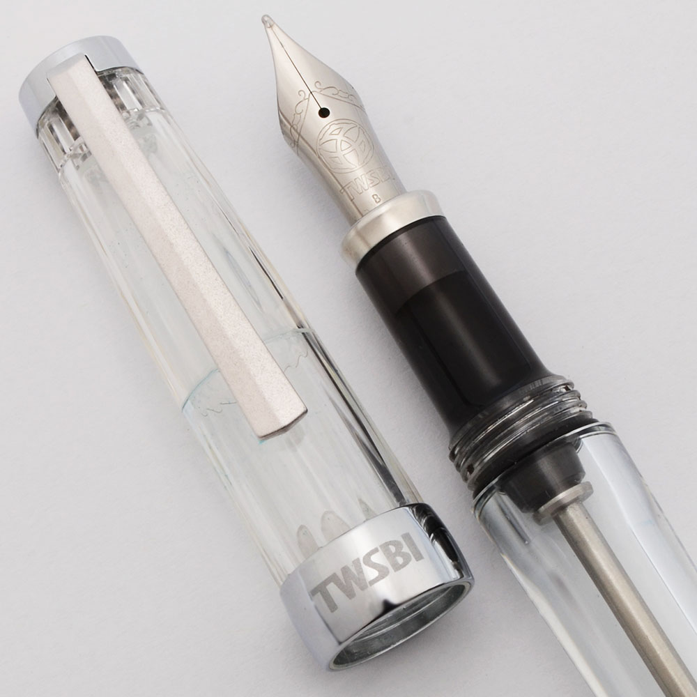 TWSBI Vac 700 Fountain Pen - Clear Demonstrator w/Chrome Trim, Piston Filler, Broad Steel Nib ...